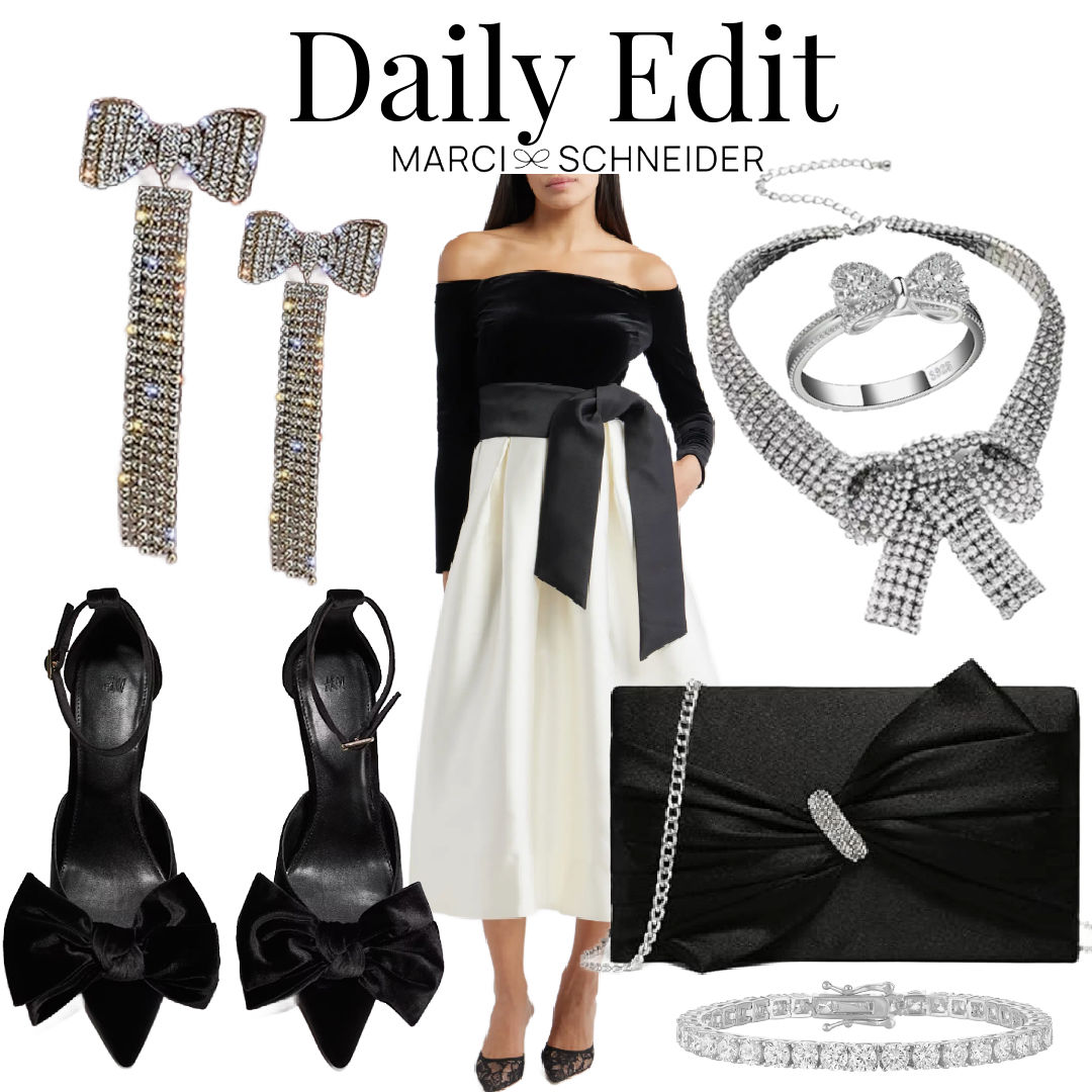 Holiday Party Outfit: Black, White, & Bows – Marci Schneider